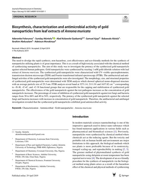 Pdf Biosynthesis Characterization And Antimicrobial Activity Of Gold
