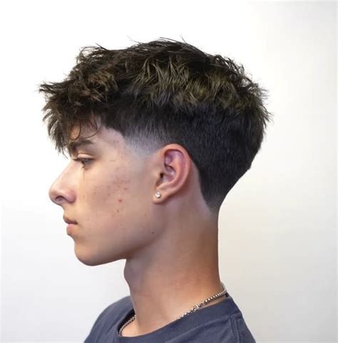 Textured Fringe Men Haircut Curly Hair Taper Fade Short Hair Mens