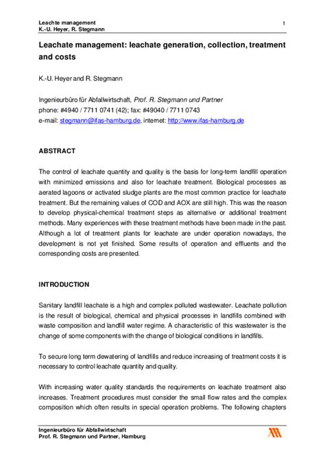 pdf leachate management leachate generation collection treatment