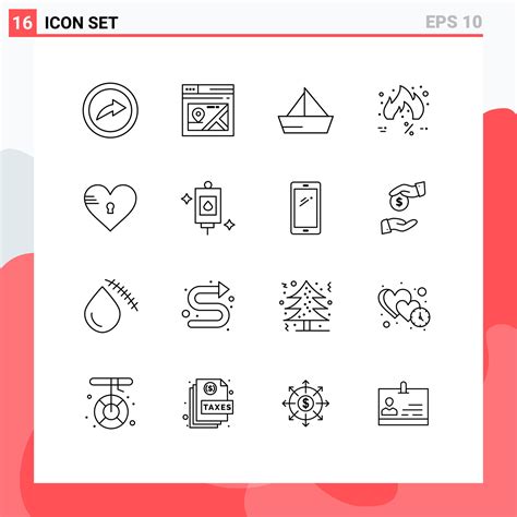 Set Of 16 Modern Ui Icons Symbols Signs For Lock Sale Sail Hot Friday Editable Vector Design