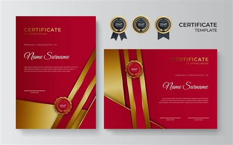 전문 레드 골드 인증서 디자인 서식 파일 프리미엄 벡터
