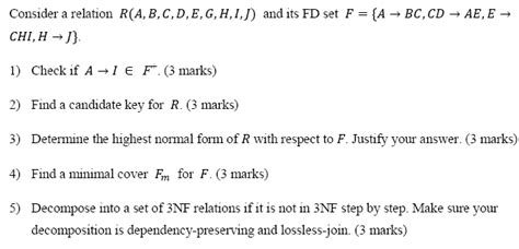 solved consider a relation r a b c d e g h 1 j and