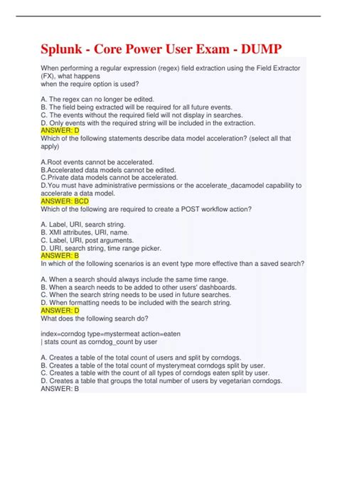 splunk core power user exam dump 2024 questions and answers