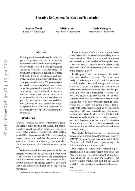 Pdf Iterative Refinement For Machine Translation