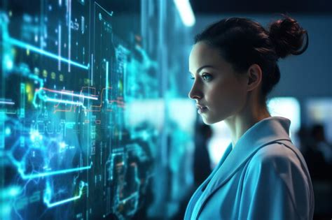 Premium Ai Image Senior Female Scientist With Tablet And Coding