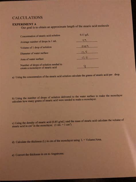 Solved CALCULATIONS EXPERIMENT A Our Goal Is To Obtain An Chegg