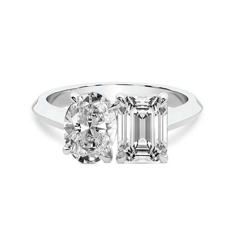 14kt White Gold Trianna Two Stone Oval And Emerald Toi Et Moi Ring