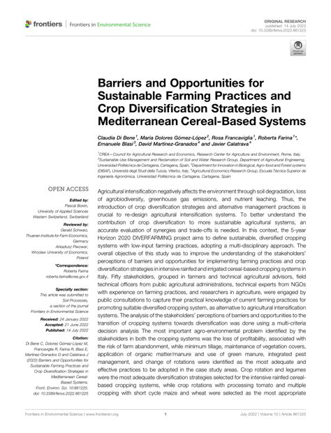 Pdf Barriers And Opportunities For Sustainable Farming Practices And Crop Diversification