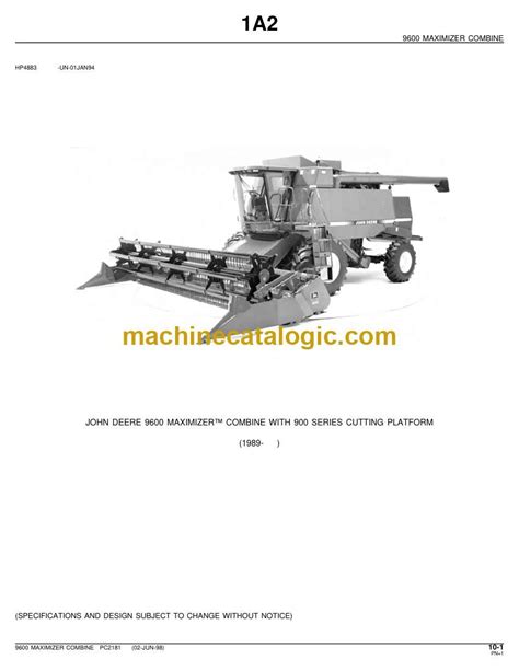 John Deere 9600 Maximizer Combine Parts Catalog Pc2181 Machine