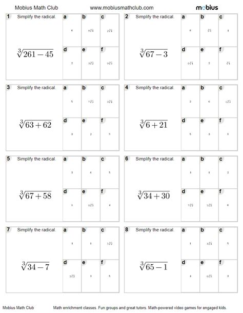 Free Printable Math Worksheet Radicals Addition Under Cubed Radical