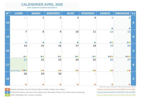 Calendrier Avril 2025 à Consulter Télécharger Et Imprimer
