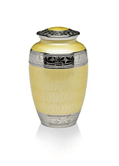 Adult Cremation Urn For Human Ashes Yellow Enamel Over Nickel Plated
