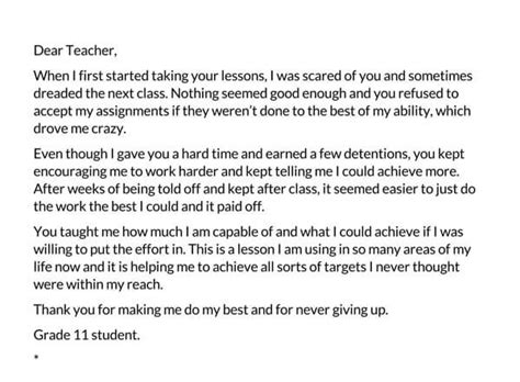 Teacher Appreciation Letters Elementary School Teacher Thank You Note
