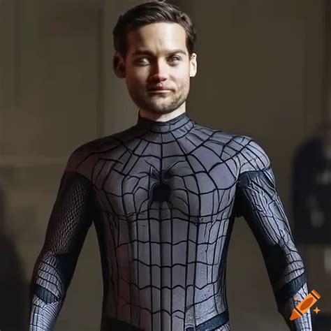Tobey Maguire In Black And Gray Spider Man Suit On Craiyon