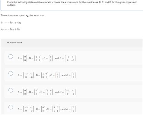 Solved From The Following State Variable Models Choose The