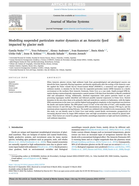 Pdf Modelling Suspended Particulate Matter Dynamics At An Antarctic Fjord Impacted By Glacier Melt