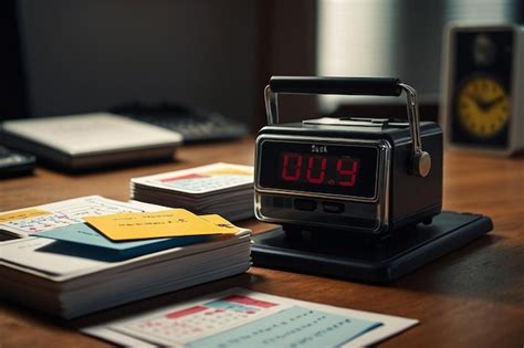 A Desk With A Stack Of Flashcards And A Timer Premium Ai Generated Image