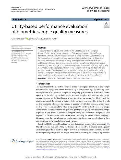Pdf Utility Based Performance Evaluation Of Biometric Sample Quality