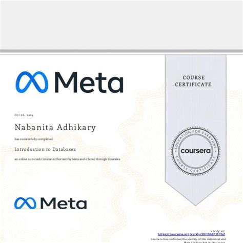 Nabanita Adhikary On Linkedin Great To Get The Coursera Certificate Of Introduction To Database
