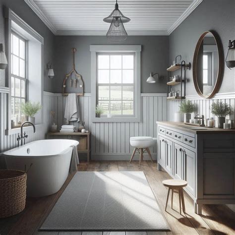 Farmhouse Bathroom Grey Walls