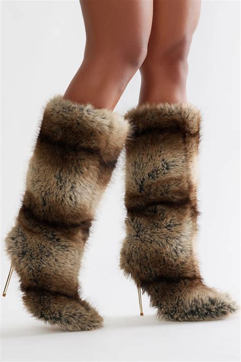 Alexis Faux Fur Knee High Boots Brown Combo Fashion Nova
