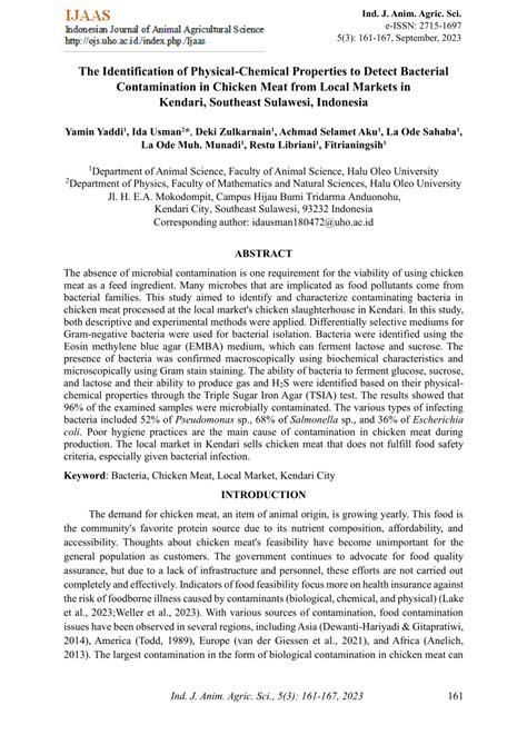 Pdf The Identification Of Physical Chemical Properties To Detect Bacterial Contamination In
