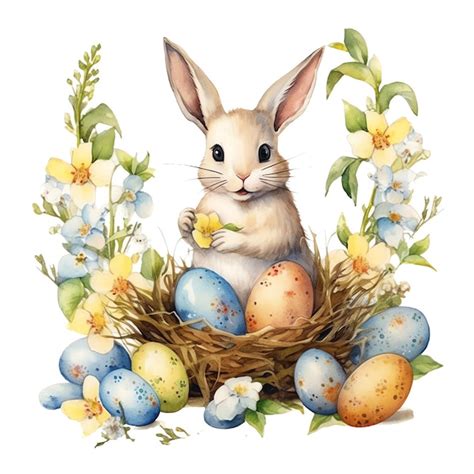 Premium Photo Cute Vintage Easter Bunny With Eggs Hyper Detail White