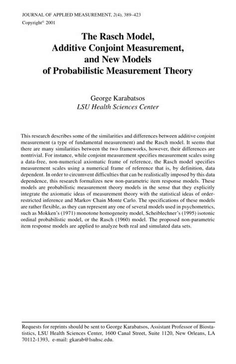 pdf the rasch model additive conjoint measurement and new dokumen