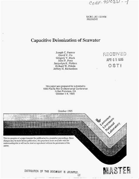 Pdf Capacitive Deionization Of Seawater67531metadc670594