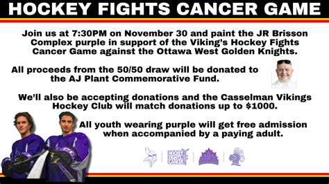 Vikings Hockey Fights Cancer Game Casselman Vikings