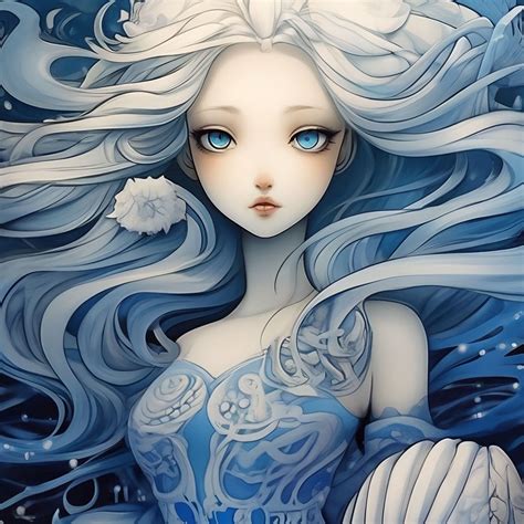 A Sea Girl With Very Long Hair A Thin Grotesque Body Chibi