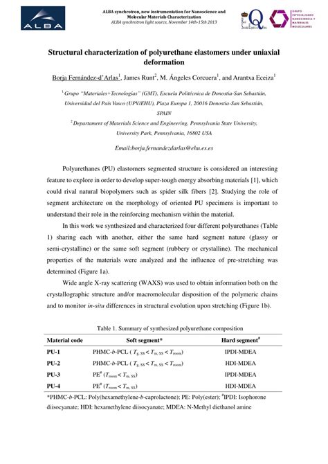 Pdf Structural Characterization Of Polyurethane Elastomers Under Uniaxial Deformation