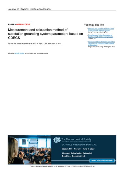 Pdf Measurement And Calculation Method Of Substation Grounding System