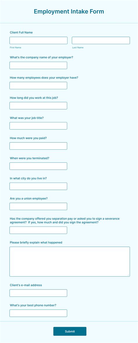 Employment Intake Form Template Jotform
