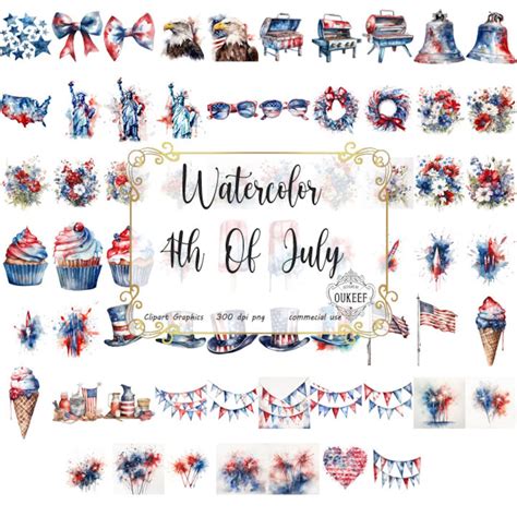 Watercolor Fourth Of July Clipart Mega Bundle High Quality Pngs