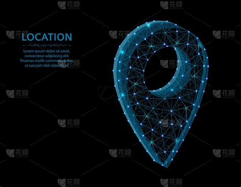 定位销低多边形图形对象，多边形图像导航，gps图标线框矢量插图上的黑色背景素材 花瓣网