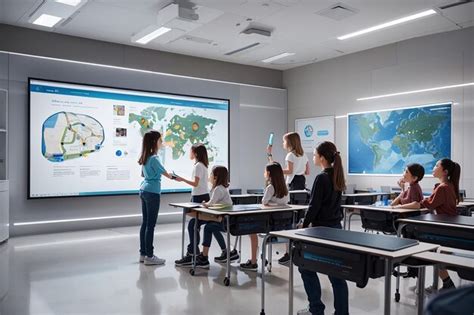 Premium Ai Image The Evolution Of Smartboards Interactive Displays In The Futuristic Classroom