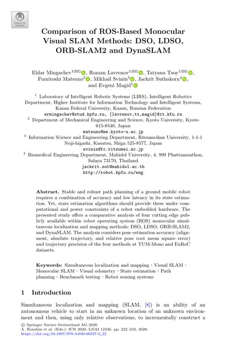 Pdf Comparison Of Ros Based Monocular Visual Slam Methods Dso Ldso Orb Slam2 And Dynaslam