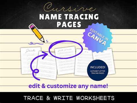 Editable Cursive Name Tracing Worksheet Pre K Custom Name Tracing Printable Personalized