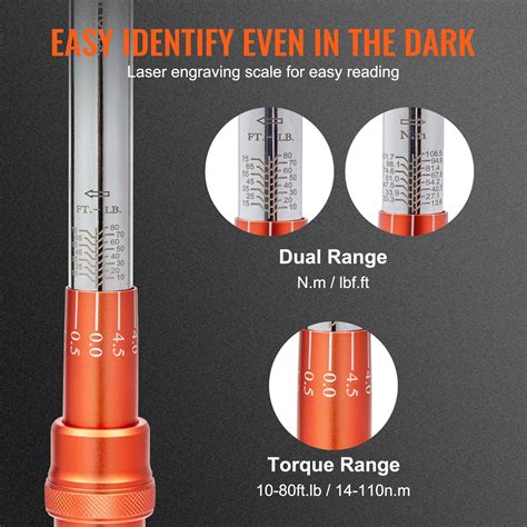 Vevor Vevor Torque Wrench 3 8 Inch Drive Click Torque Wrench 10 80ft Lb 14 110n M Dual