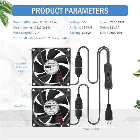 Buy 2 Pack 80mm Usb Computer Fan With 1 Male To 2 Female Usb Extension