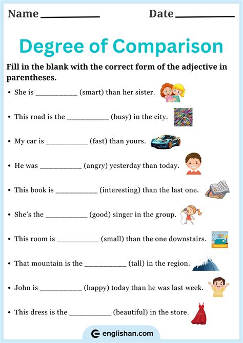 4 degree of comparison worksheets with answers