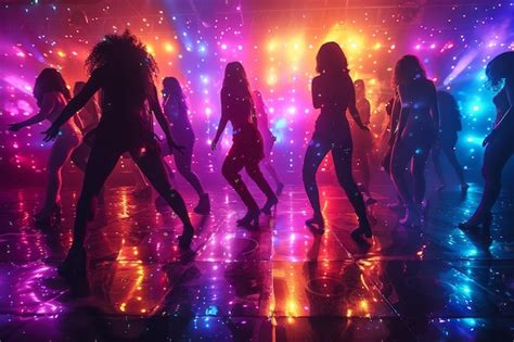Premium Photo Disco Dance Moves In Retrowave Sparkling Colors On Disco Floor