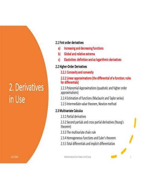 Unit 2 Mathematical Economics Derivatives In Use New Pdf