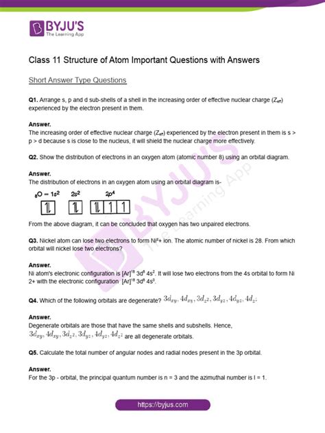 Class 11 Chemistry Important Question Answer Of Chapter 2 Structure Of Atom Andchapter 3
