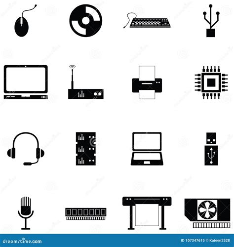 Computer Hardware Icon Set Stock Vector Illustration Of Graphic 107347615