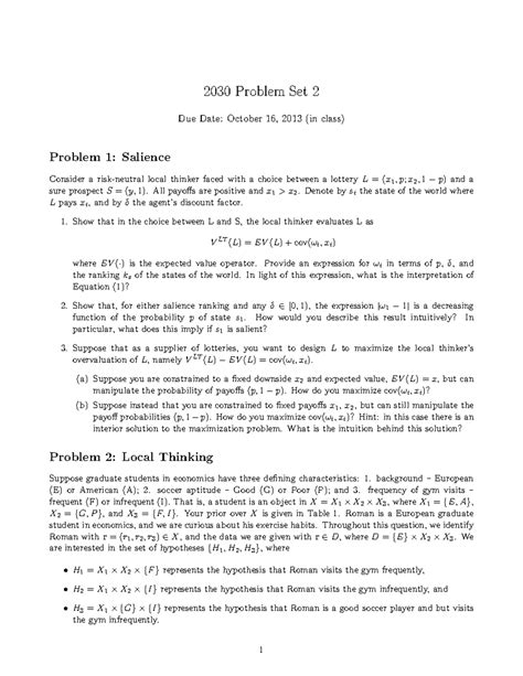 Seminar Assignments Problem Set 2 With Solutions 2030 Problem Set 2 Due Date October 16