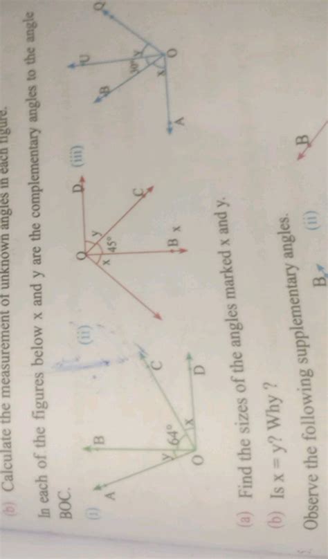 b calculate the measurement of unknown angles in eacn ngure each o