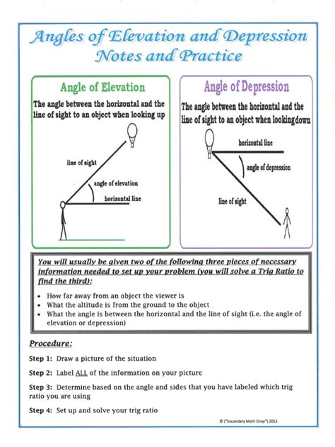 Angles Of Elevation And Depression Notes Completed Pdf