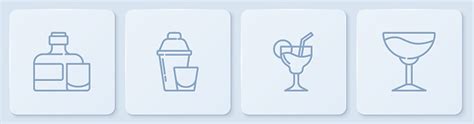 세트 라인 위스키 병과 유리 칵테일 셰이커 와인 흰색 정사각형 버튼 벡터 금속에 대한 스톡 벡터 아트 및 기타 이미지 금속 단일 객체 등고선 Istock